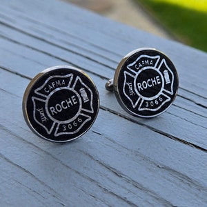 Firefighter Cufflink. Leather, Engraved. Wedding, Groom, Groomsmen Gift ...
