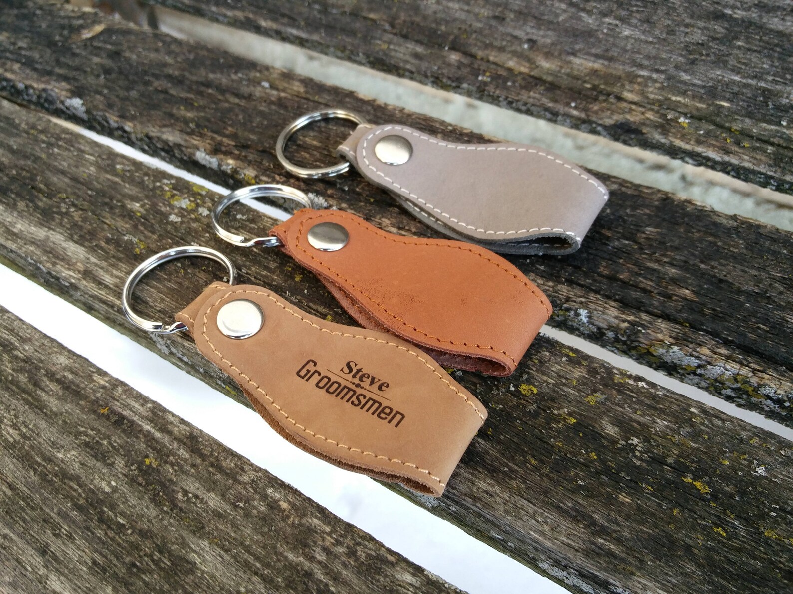 Customized Leather Keychain. Laser Engraved Tag. Wedding, Groomsmen ...