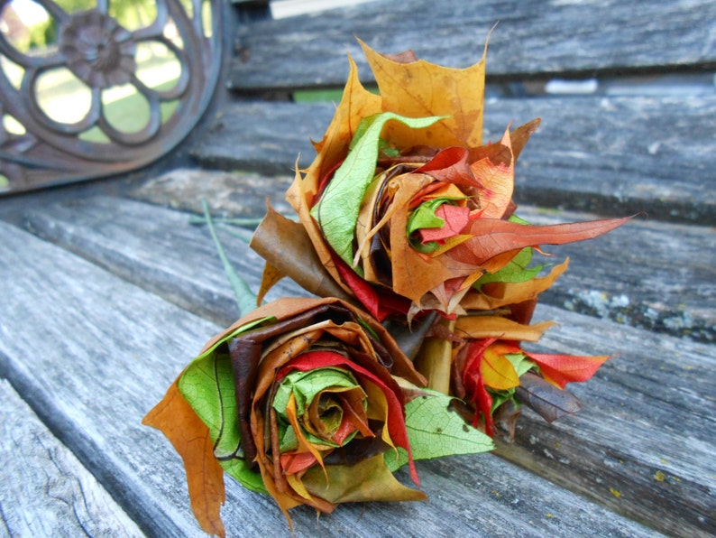 FALL Maple Leaf Rose Bouquet, With Teasel Plants. REAL LEAVES! Fall ...