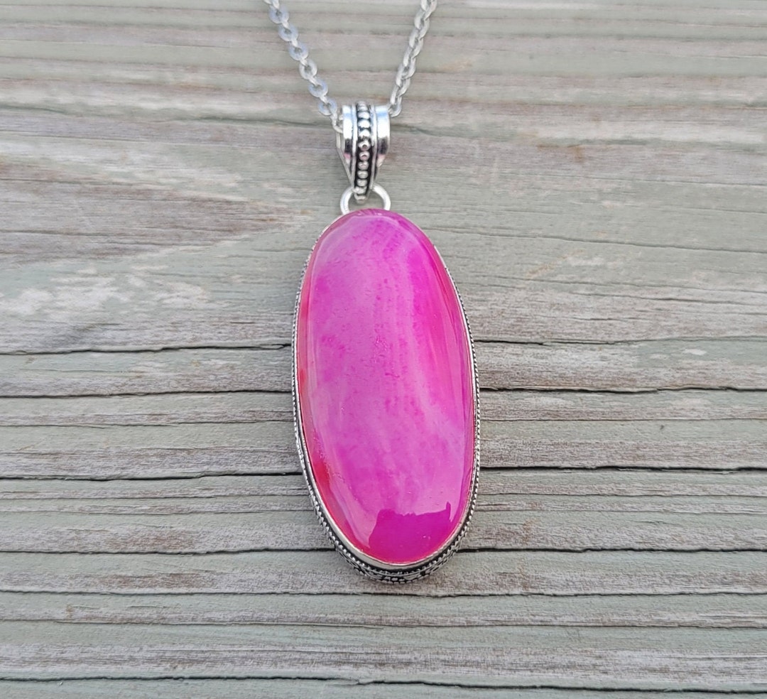 Pink Banded Agate Necklace. Birthday Gift, Anniversary Gift. Gift for ...