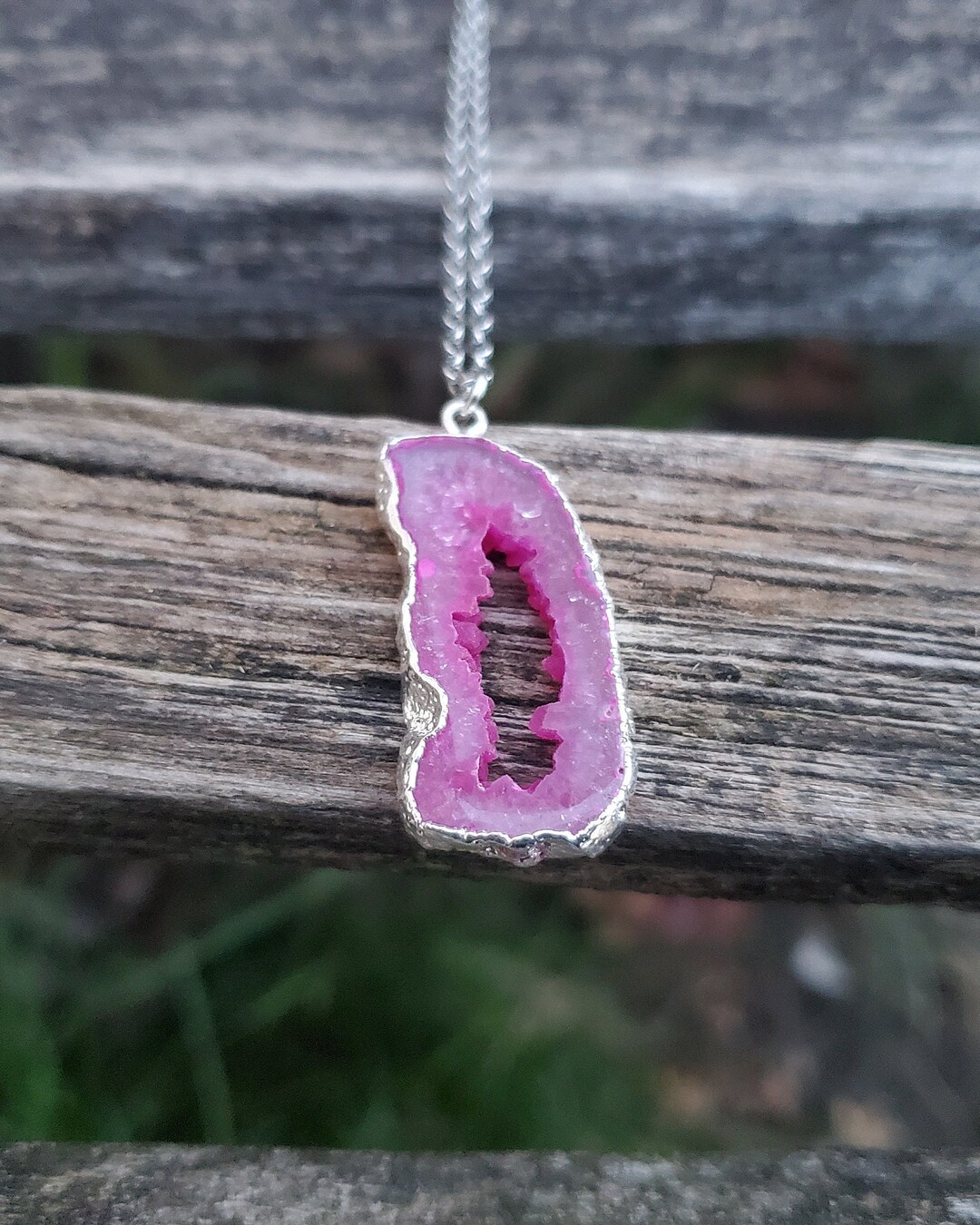 Fuchsia Geode Necklace. Anniversary Gift, Birthday Gift, Gift for Mom ...