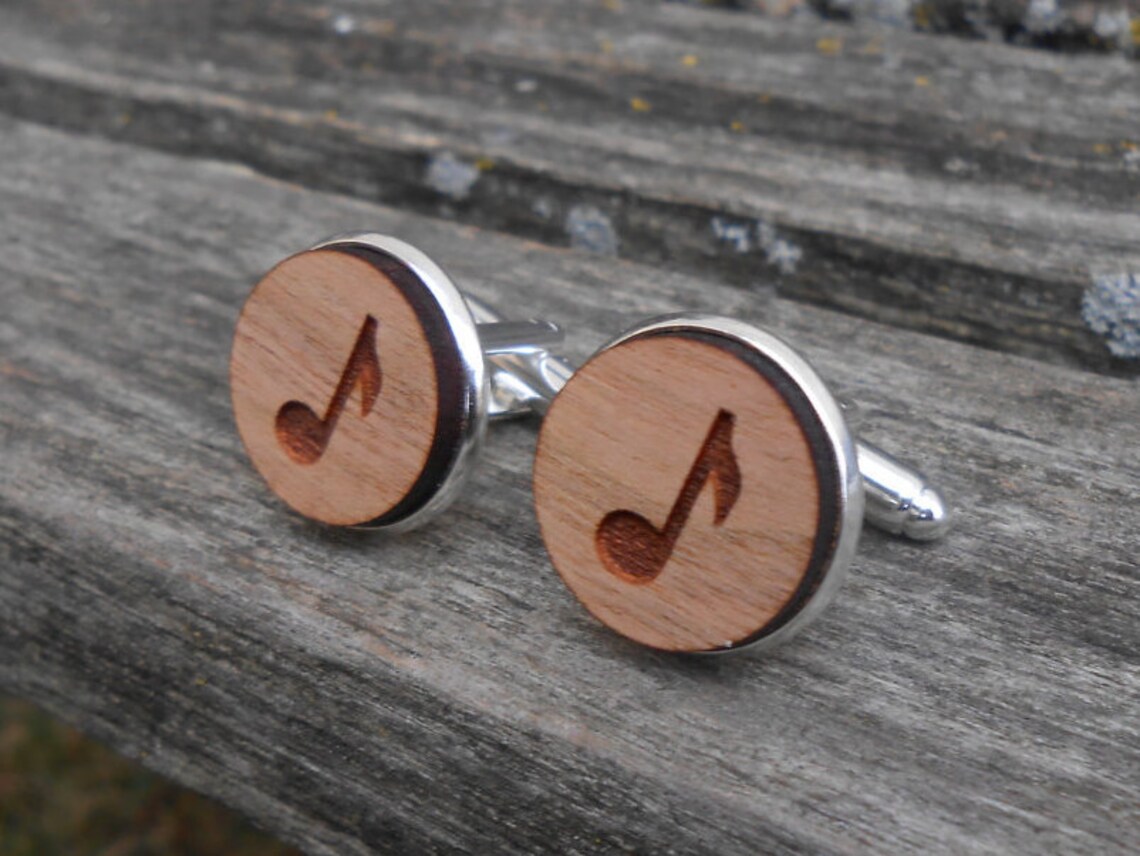 Music Note Cufflinks. Laser Engraved Wood. Wedding | Etsy