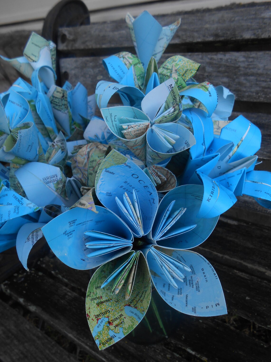 Vintage Map Paper Flower Bouquet Origami Paper Flowers. - Etsy