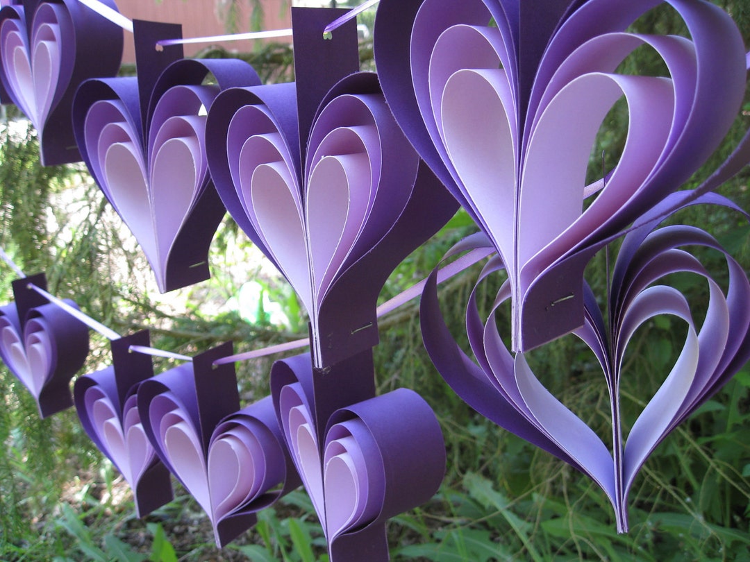 TWO Garlands of PURPLE HEARTS. 10 Hearts. Wedding, Shower Decoration ...