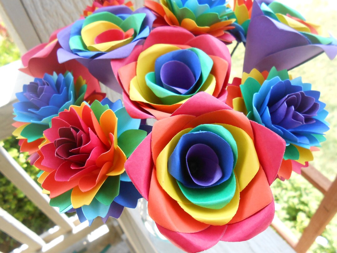 Rainbow Rose & Dahlia Bouquet. Red, Orange, Yellow, Green, Blue, Purple ...