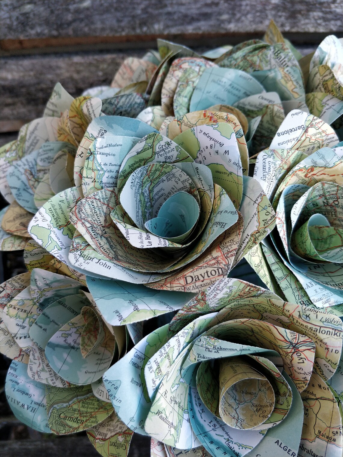 One Dozen Vintage MAP Paper Roses. Gift Wedding Anniversary - Etsy