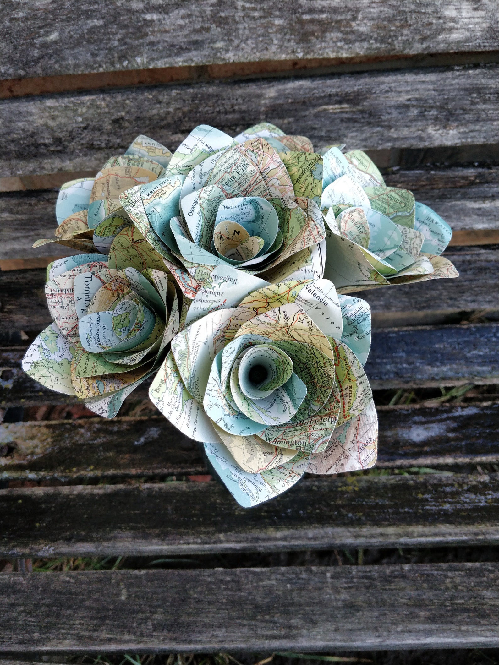 Half Dozen Vintage MAP Paper Roses. Handmade Bouquet. | Etsy