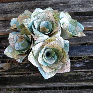 Half Dozen Vintage MAP Paper Roses. Handmade Bouquet. Anniversary ...