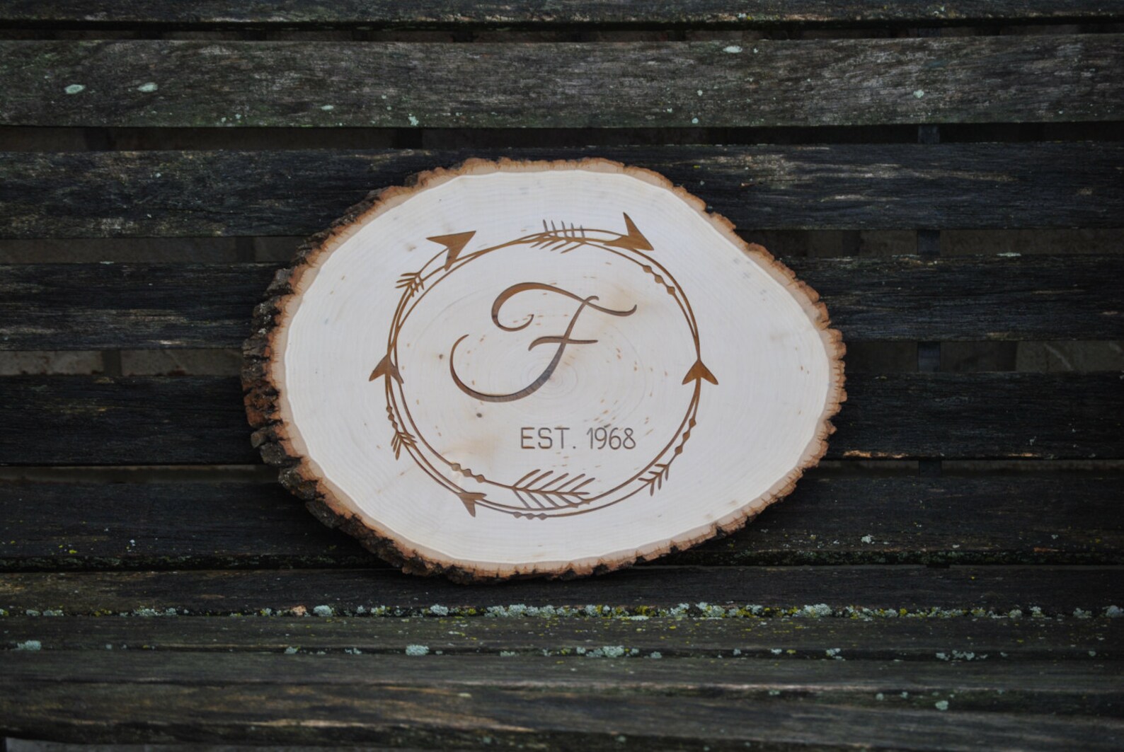 Personalized Wood Monogram Sign. Rustic Wedding Gift. Wood Round, Laser ...