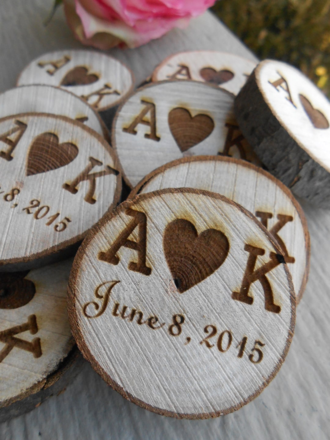 5 PERSONALIZED Wood Slices. Laser Cut, Rustic Wedding Vase Filler ...