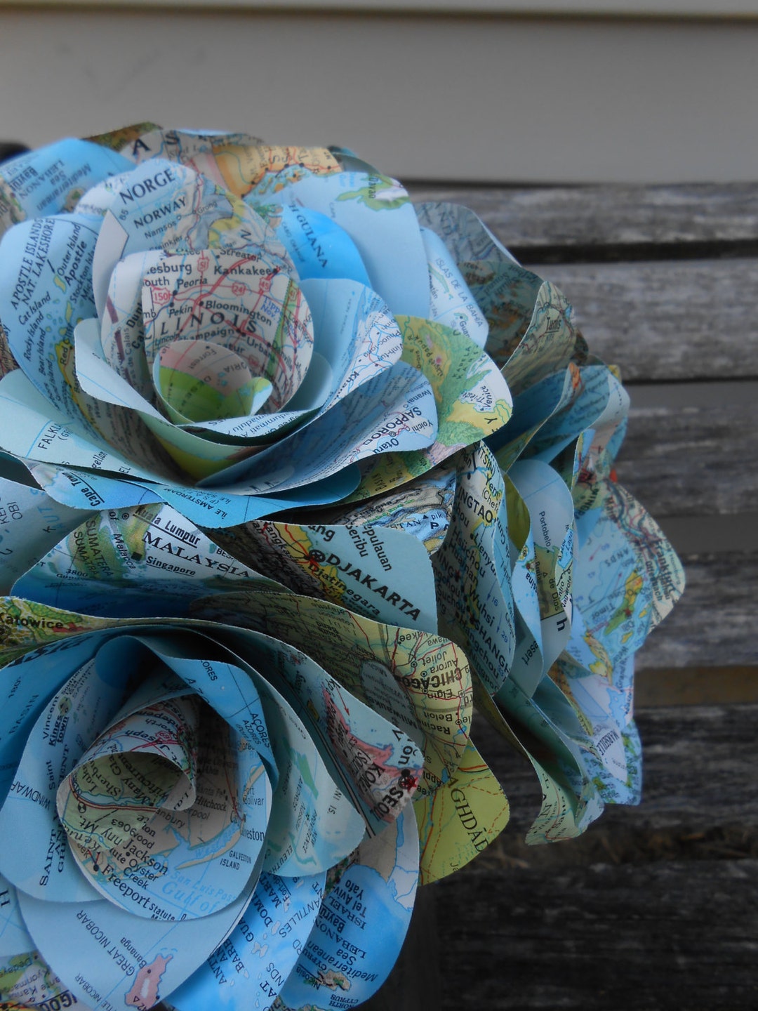 12 Vintage MAP Paper Roses. Home Decor, Wedding Bouquet, First ...