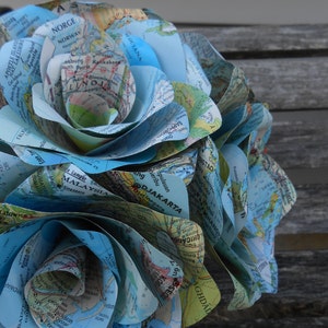 12 Vintage MAP Paper Roses. Home Decor, Wedding Bouquet, First ...
