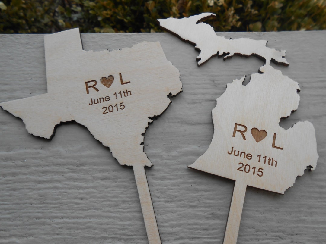 YOUR STATE Wedding Cake Topper. Laser Engraved, Name & Date. Custom ...