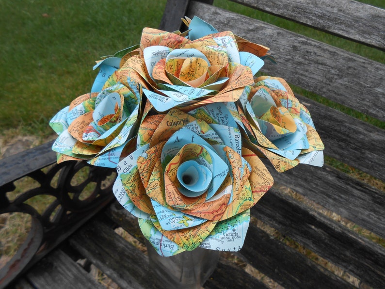 6 Map Roses. First Anniversary Gift, Birthday Gift, Gift for Her, Gift ...