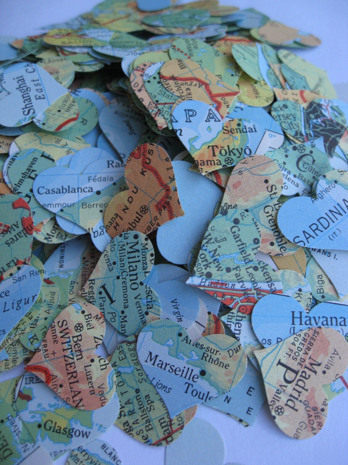 1000 Vintage Map Confetti. Bright Blue, Orange, Yellow, Green, Red, Etc ...