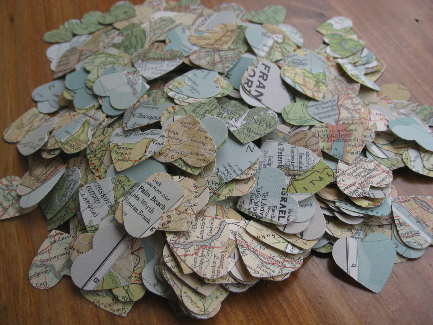 2000 Vintage Map Confetti. Teal, Ivory, Ochre, Beige, Green. World Map ...