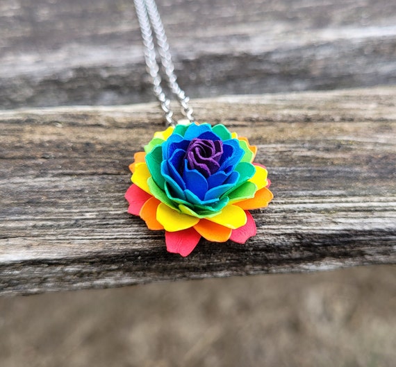 Rainbow Dahlia Necklace. Paper Flower Necklace. Gifts for - Etsy
