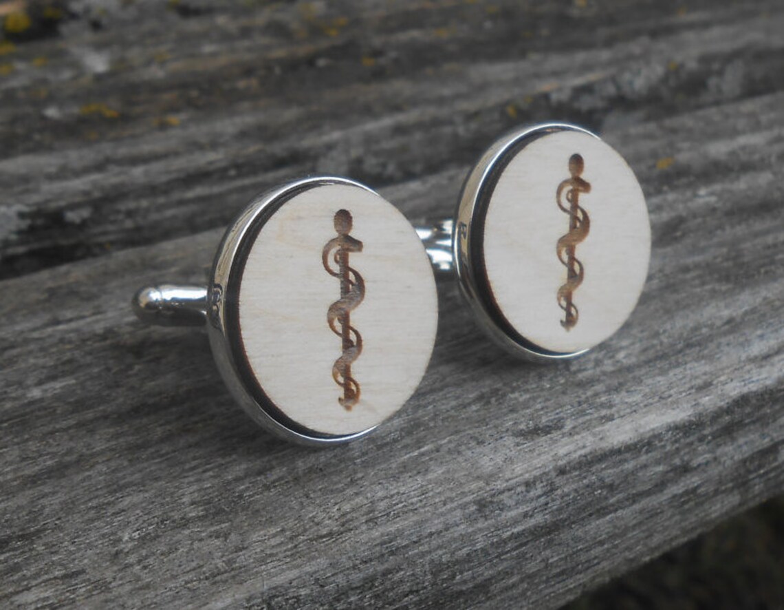 Rod of Ascelpius Cufflinks. Laser Engraved. Wedding | Etsy