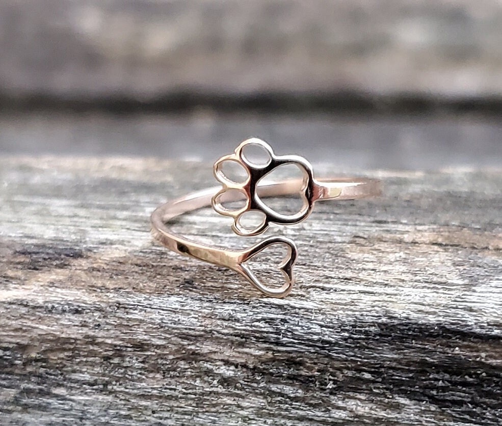 Paw & Heart Ring. CHOOSE YOUR COLOR. Adjustable. Gift for | Etsy