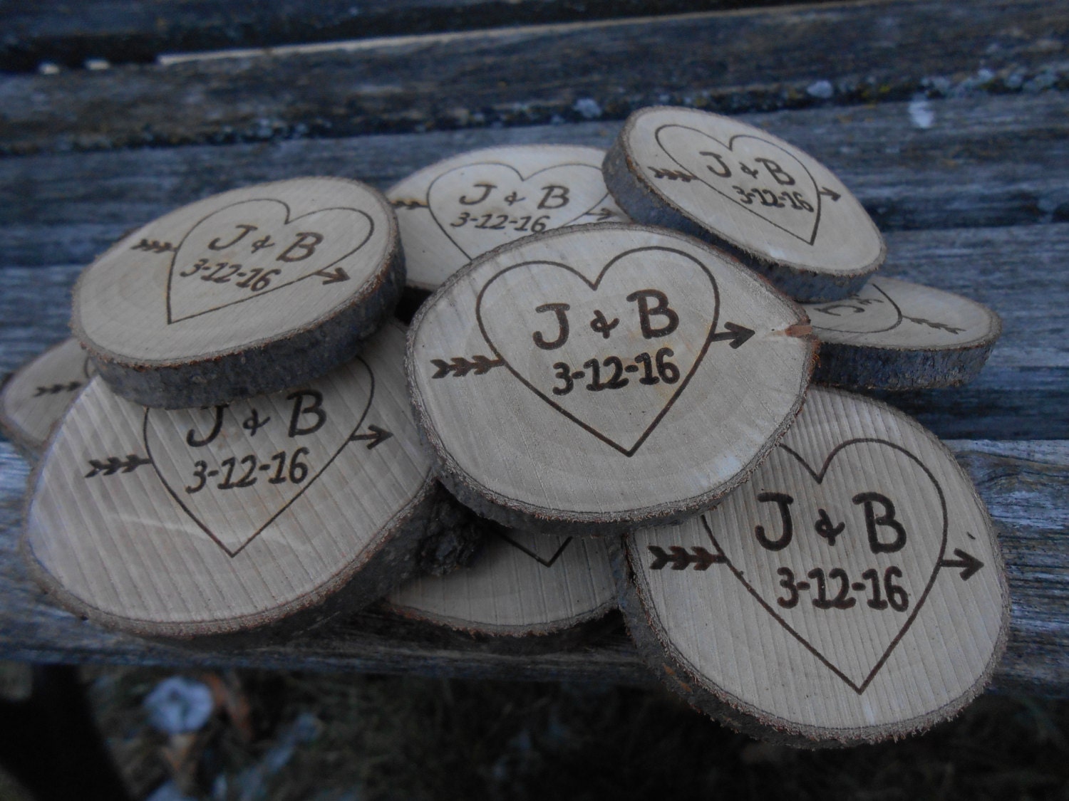 50 PERSONALIZED Initials Wood Rounds. Laser Cut Rustic - Etsy
