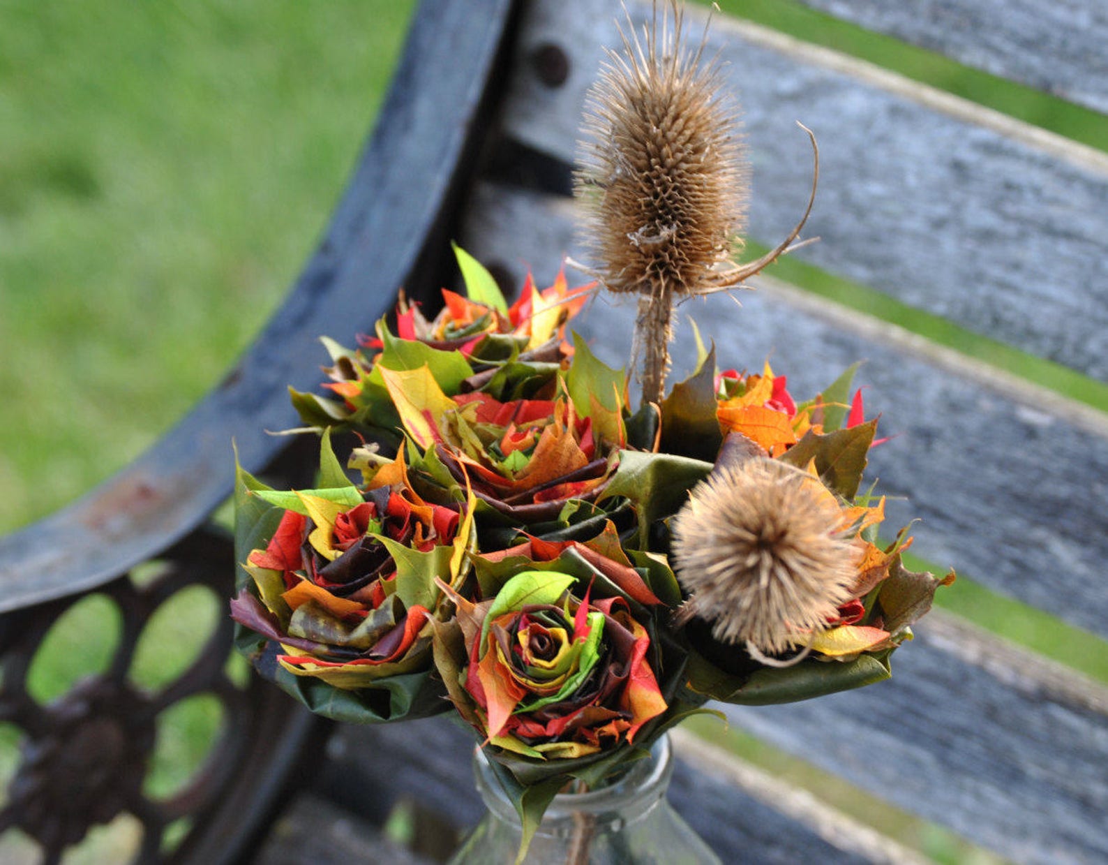 12 FALL Maple Leaf Roses, With Teasel. REAL LEAVES! Fall Home Decor ...