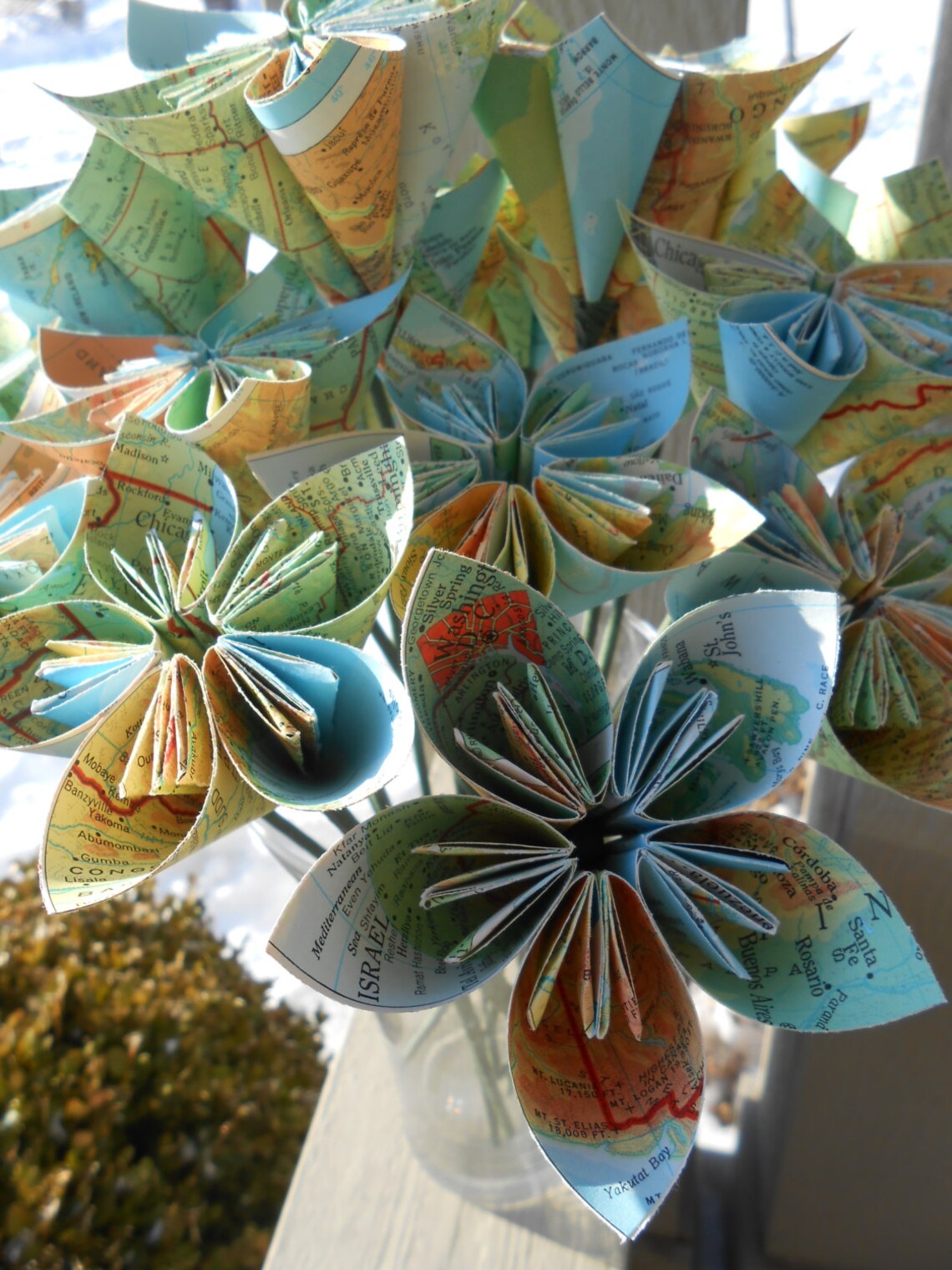 Vintage Map Paper Flower Bouquet World Map. Origami Paper | Etsy