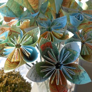 Vintage Map Paper Flower Bouquet, World Map. Origami Paper Flowers ...