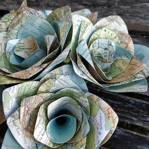 Half Dozen Vintage MAP Paper Roses. Handmade Bouquet. Anniversary ...