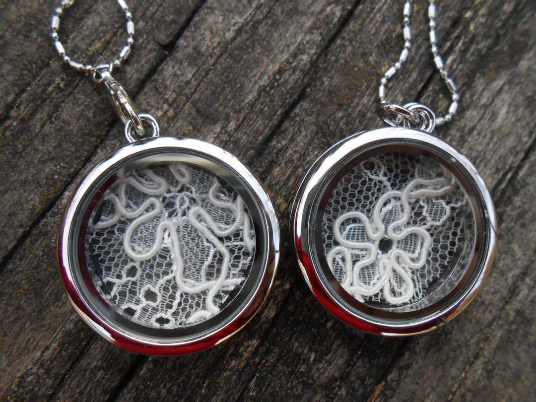 Wedding Dress Lace Locket Necklace. Bridesmaid Gift, Mom Gift. Memory ...