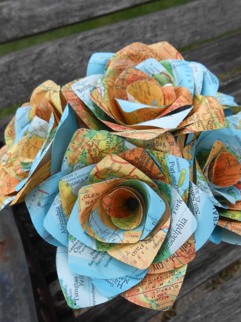 6 Map Roses. First Anniversary Gift, Birthday Gift, Gift for Her, Gift ...