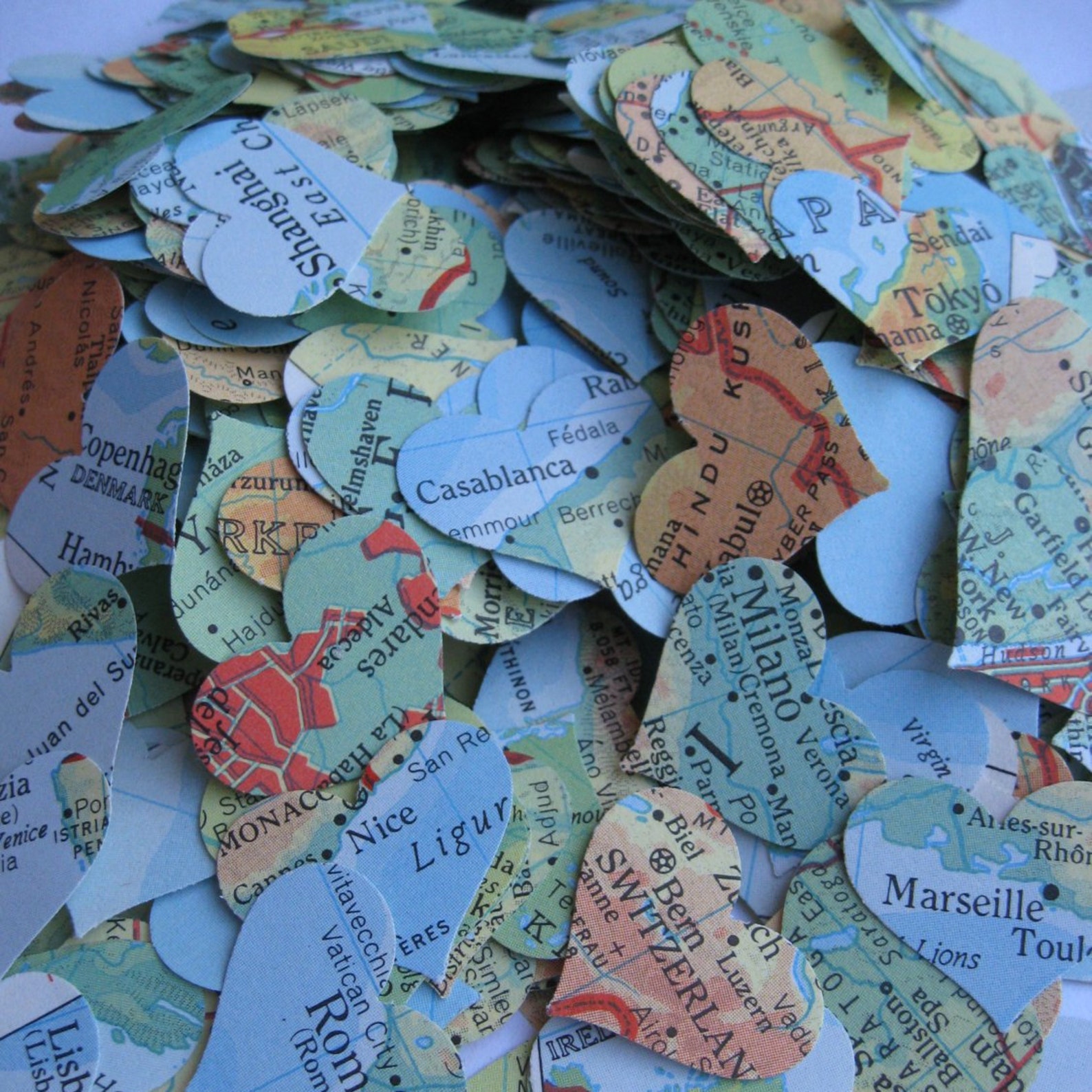 1000 Vintage Map Confetti. Bright Blue, Orange, Yellow, Green, Red, Etc ...