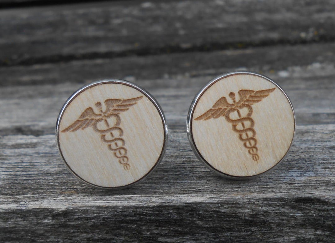 Caduceus Wood Cufflinks. Laser Engraved. Wedding, Men's, Groomsmen Gift ...