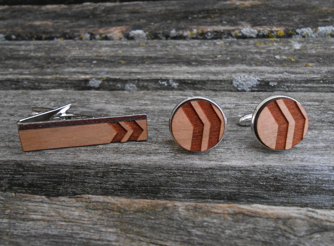 Chevron Cufflinks, Tie Clip. Laser Engraved Wood. Wedding, Anniversary ...