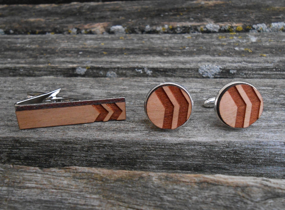 Chevron Cufflinks Tie Clip. Laser Engraved Wood. Wedding - Etsy
