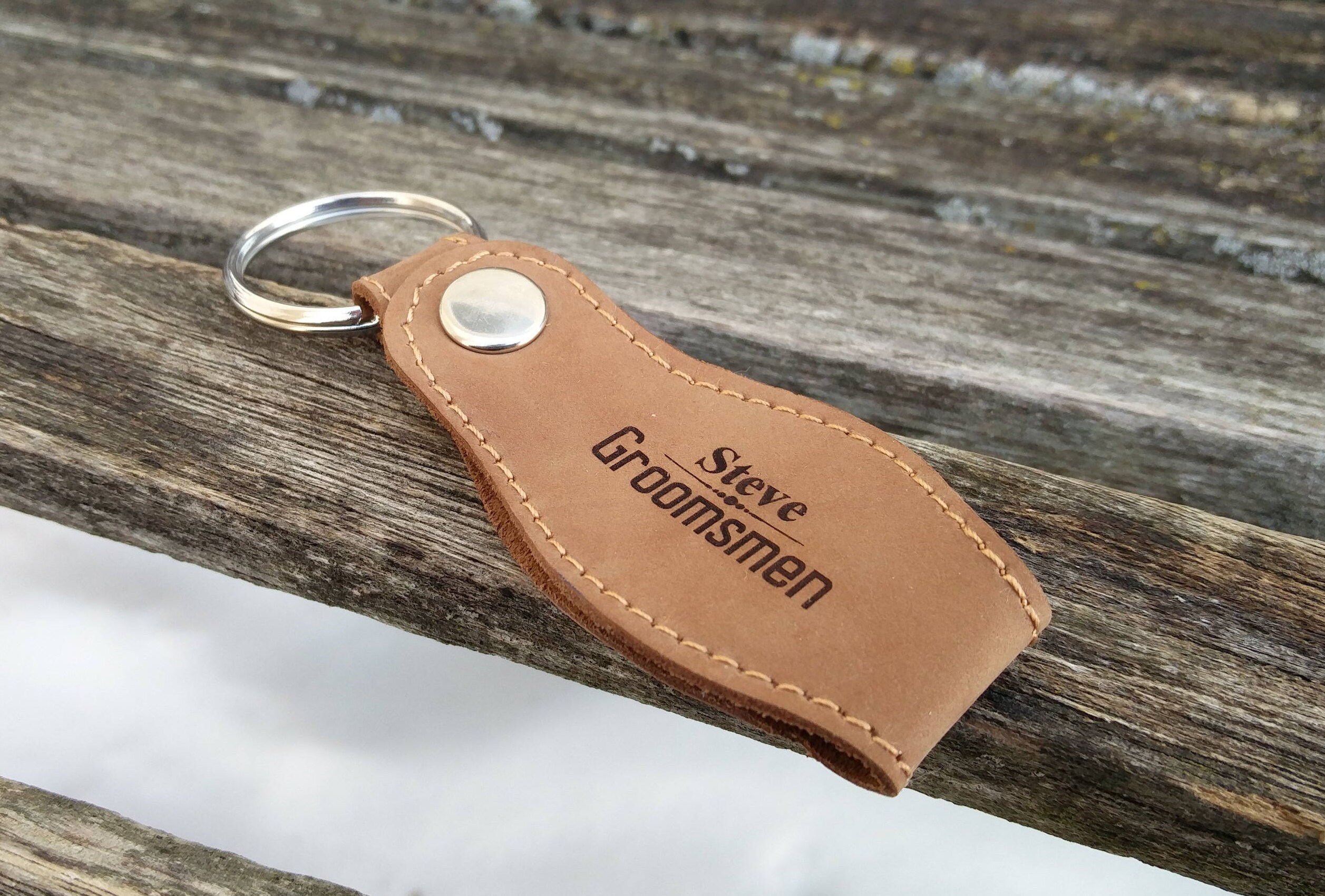 Customized Leather Keychain. Laser Engraved Tag. Wedding, Groomsmen ...
