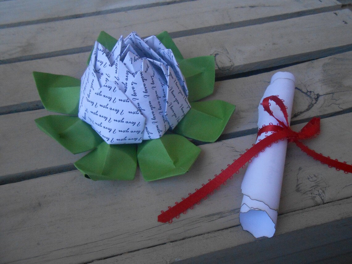 Personalized Message Lotus & Scroll. Unique Anniversary Gift | Etsy