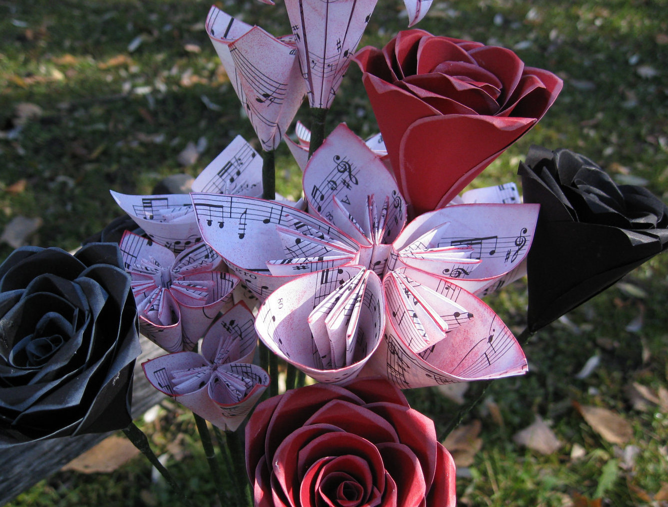 Sheet Music Paper Flower Bouquet. Red White and Black. | Etsy