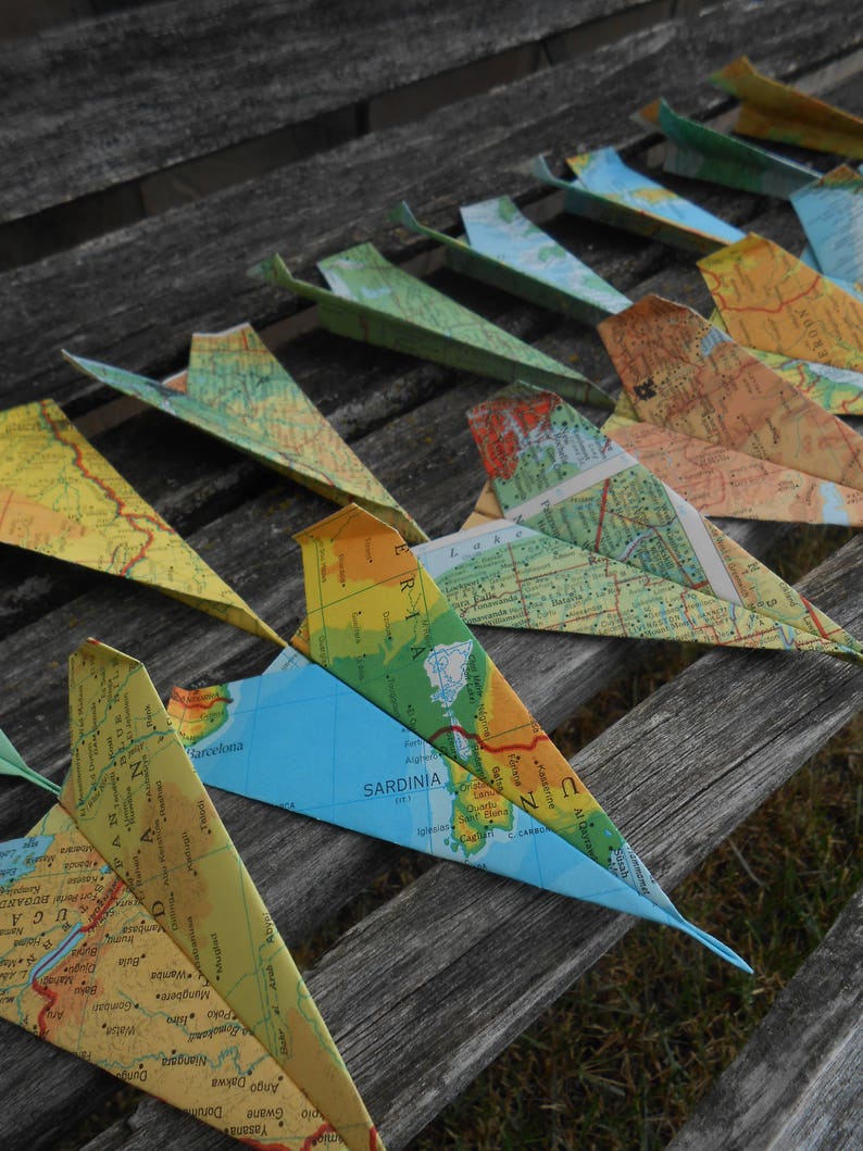 Vintage MAP Paper Airplanes. Escort Cards, Wedding Decoration, Party ...