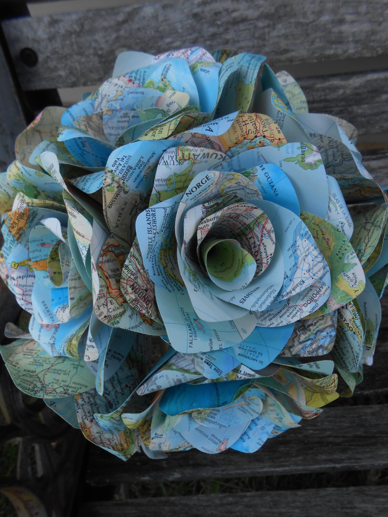 12 Vintage MAP Paper Roses. Home Decor, Wedding Bouquet, First ...
