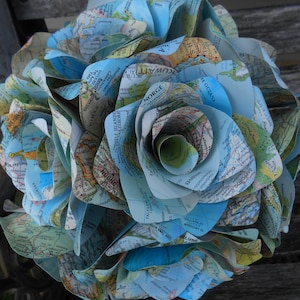 12 Vintage MAP Paper Roses. Home Decor, Wedding Bouquet, First ...
