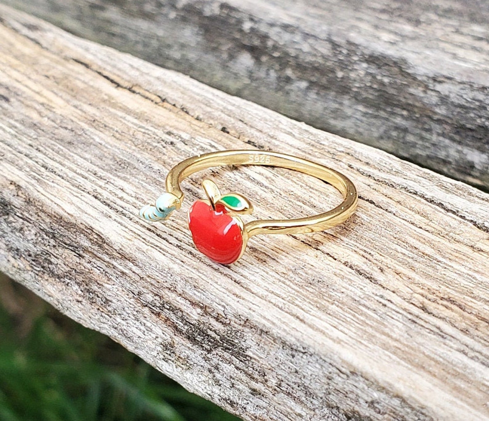 Apple & Worm Ring. Adjustable. Gift For Birthday Christmas | Etsy
