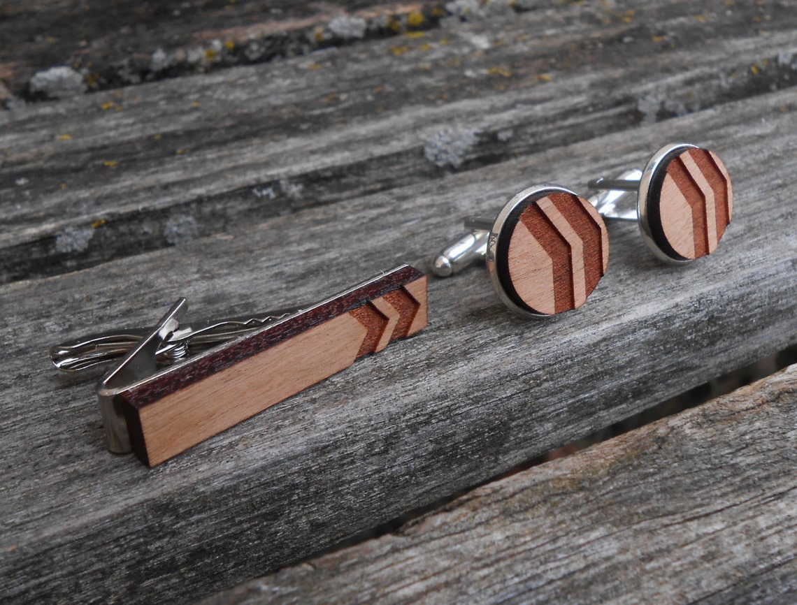 Chevron Cufflinks Tie Clip. Laser Engraved Wood. Wedding - Etsy