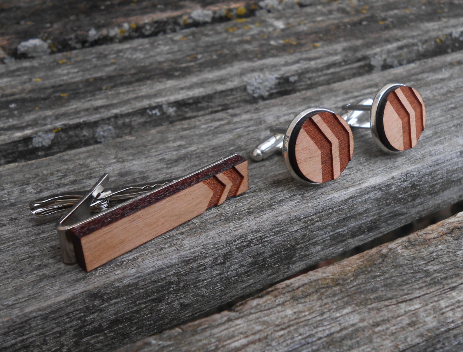Chevron Cufflinks Tie Clip. Laser Engraved Wood. Wedding - Etsy