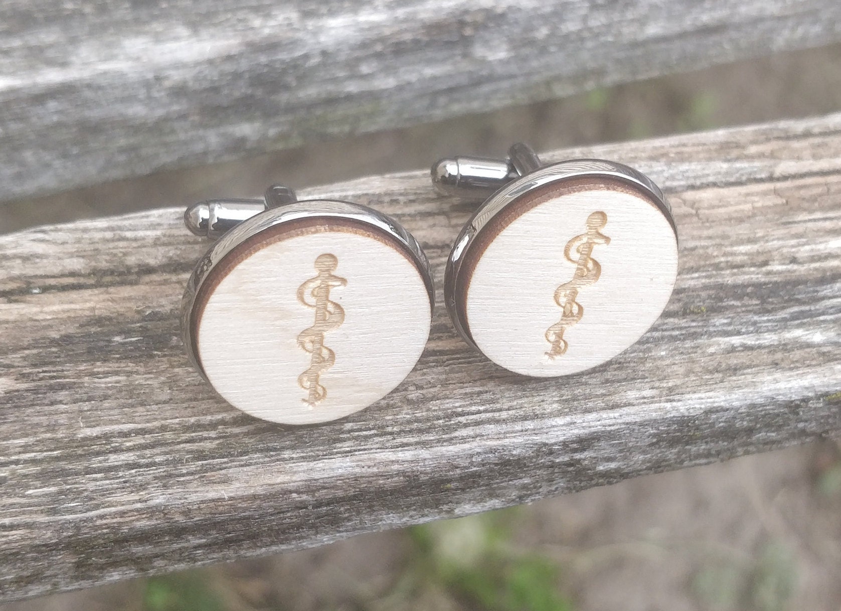 Rod of Ascelpius Cufflinks. Laser Engraved. Wedding | Etsy