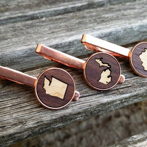 Custom State Tie Clip. Wood Inlay. Groom, Wedding, Groomsmen Gift, Dad ...