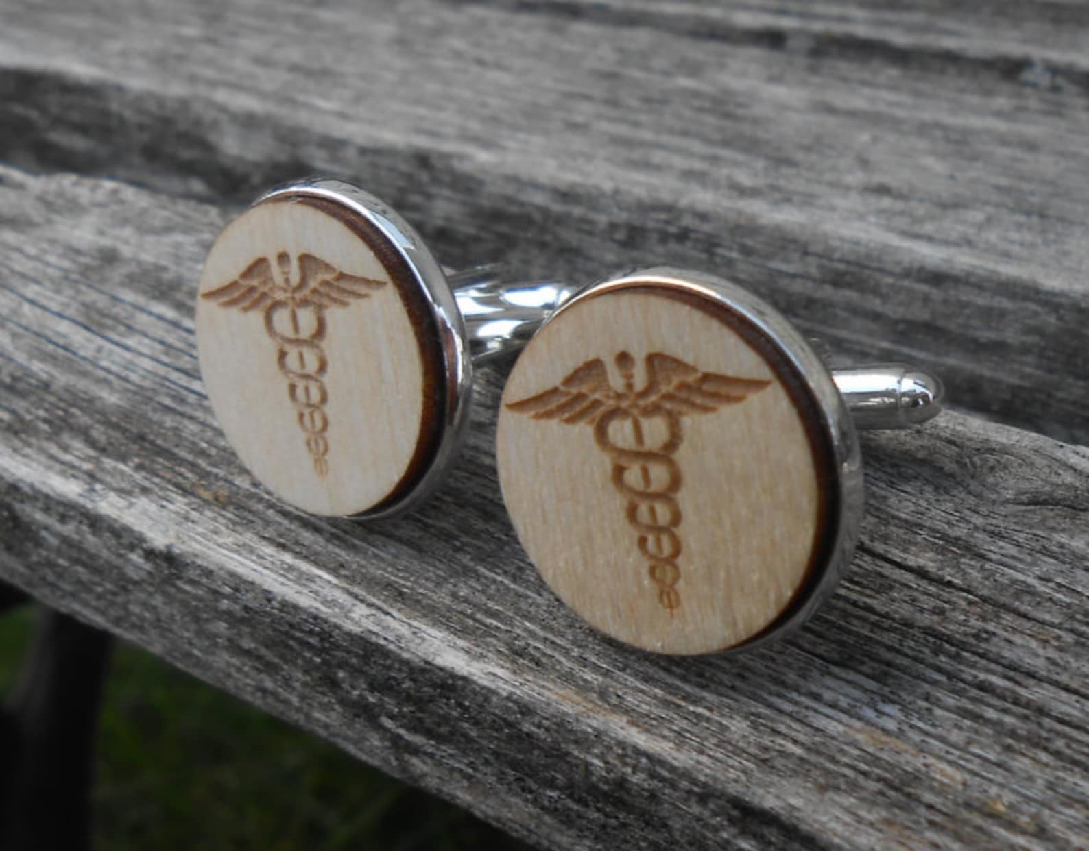 Caduceus Wood Cufflinks. Laser Engraved. Wedding Men's - Etsy