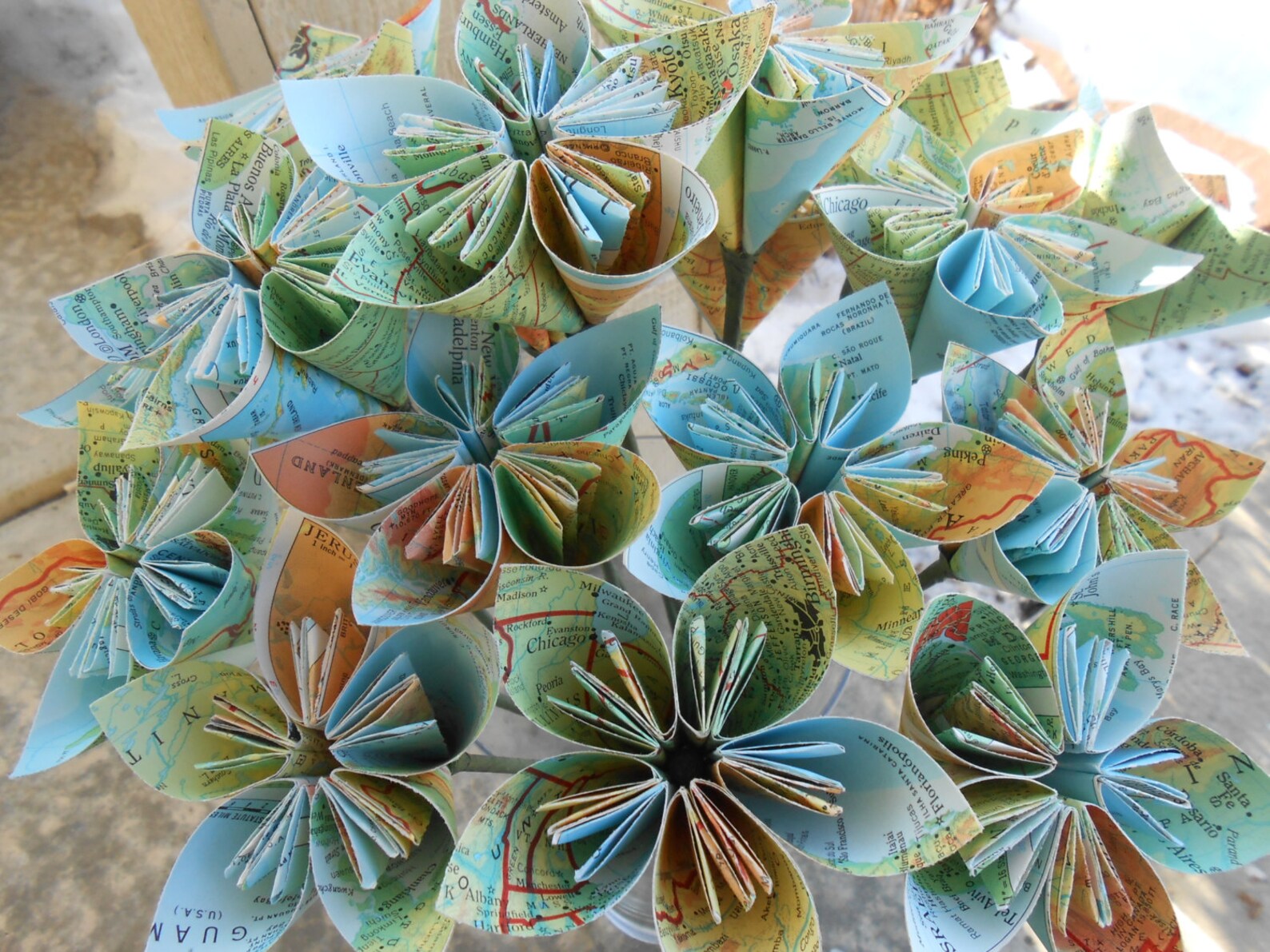 Vintage Map Paper Flower Bouquet, World Map. Origami Paper Flowers ...