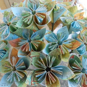 Vintage Map Paper Flower Bouquet, World Map. Origami Paper Flowers ...