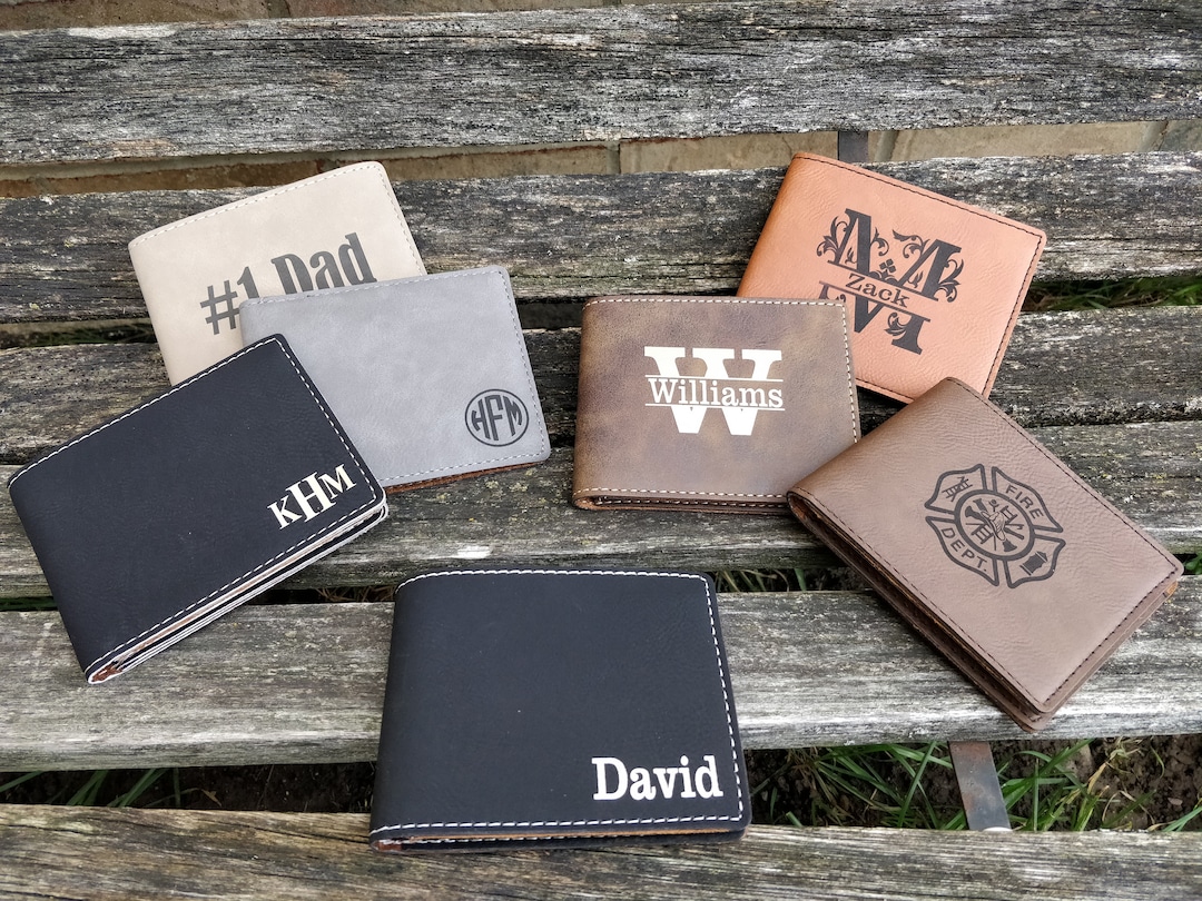 Customized Wallet. Leather, Laser Engraved. Travel, Wedding, Groomsmen ...