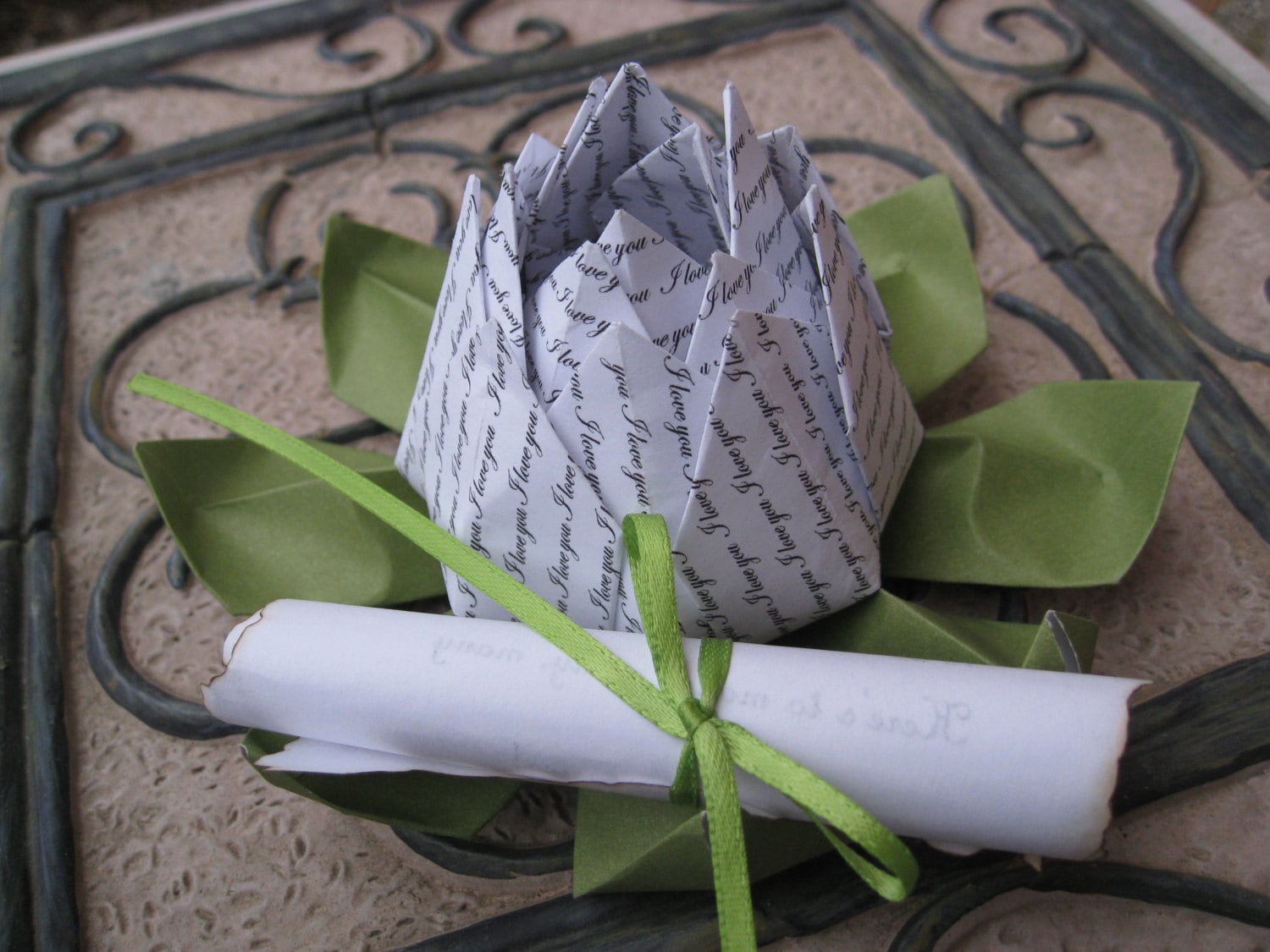 Personalized Message Lotus & Scroll. Unique Anniversary Gift | Etsy